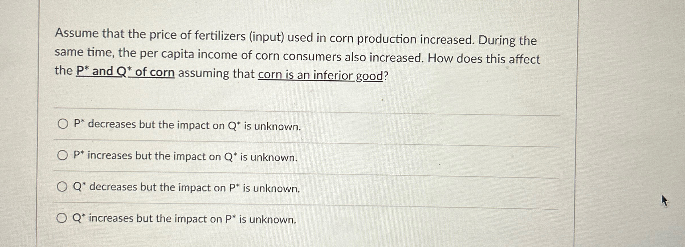 Solved Assume that the price of fertilizers (input) ﻿used in | Chegg.com