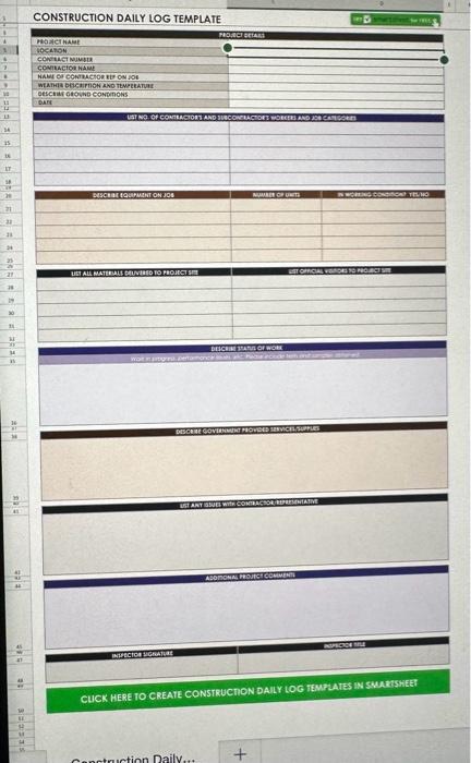 Solved CONSTRUCTION DAILY LOG TEMPLATE | Chegg.com