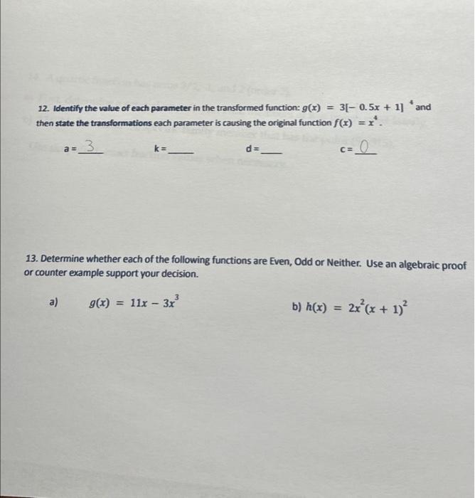 Solved 12. Identify the value of each parameter in the | Chegg.com