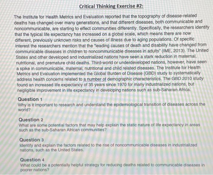 Solved Critical Thinking Exercise #2: The Institute for | Chegg.com