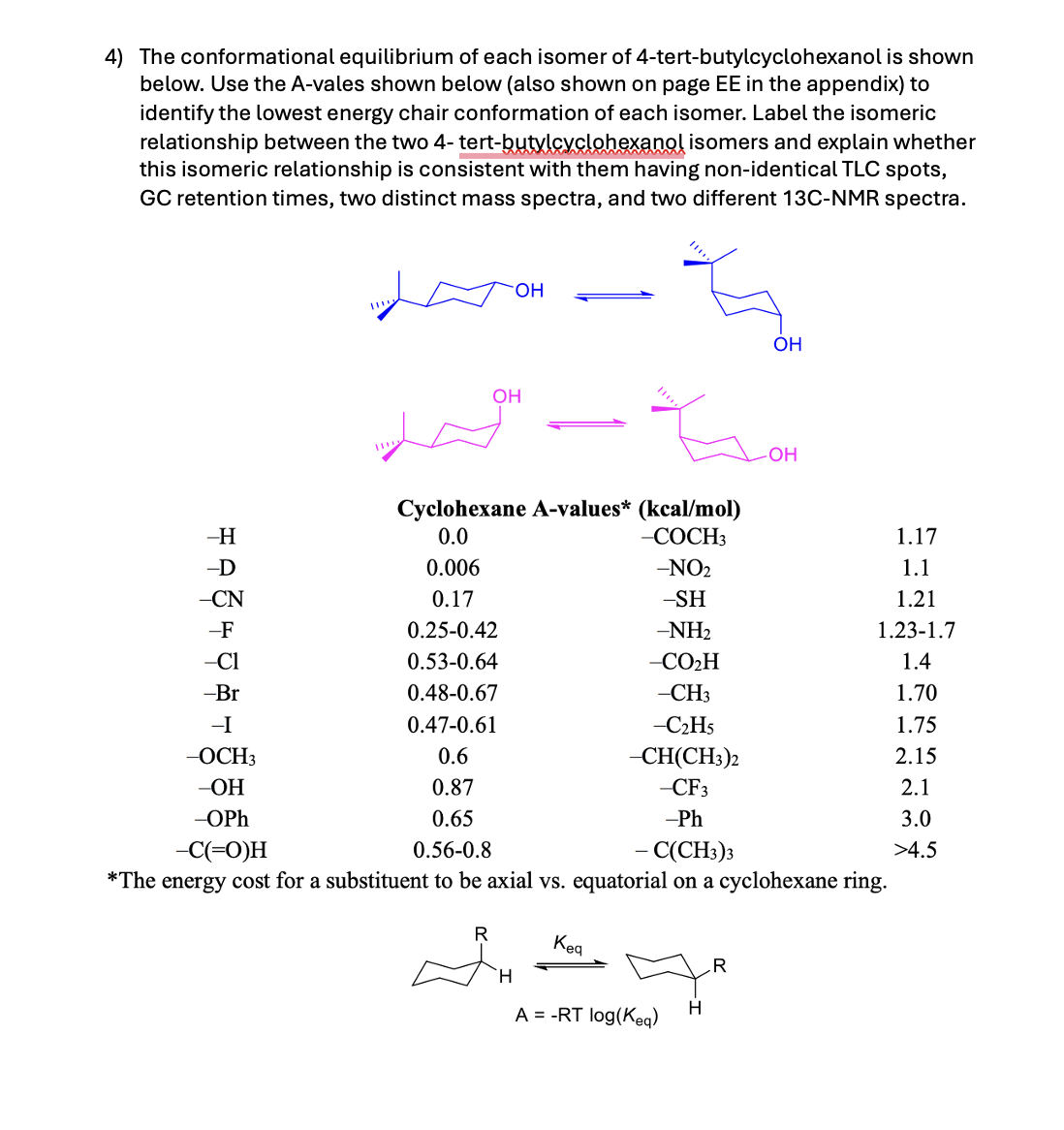 Solved 4) ﻿The conformational equilibrium of each isomer of | Chegg.com