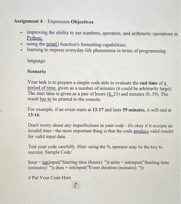 Solved Assignment 4 - Expression Objectives . improving the | Chegg.com