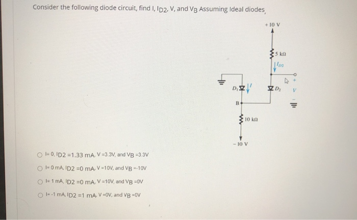 Solved Consider the following diode circuit, find I, ID2, V, | Chegg.com
