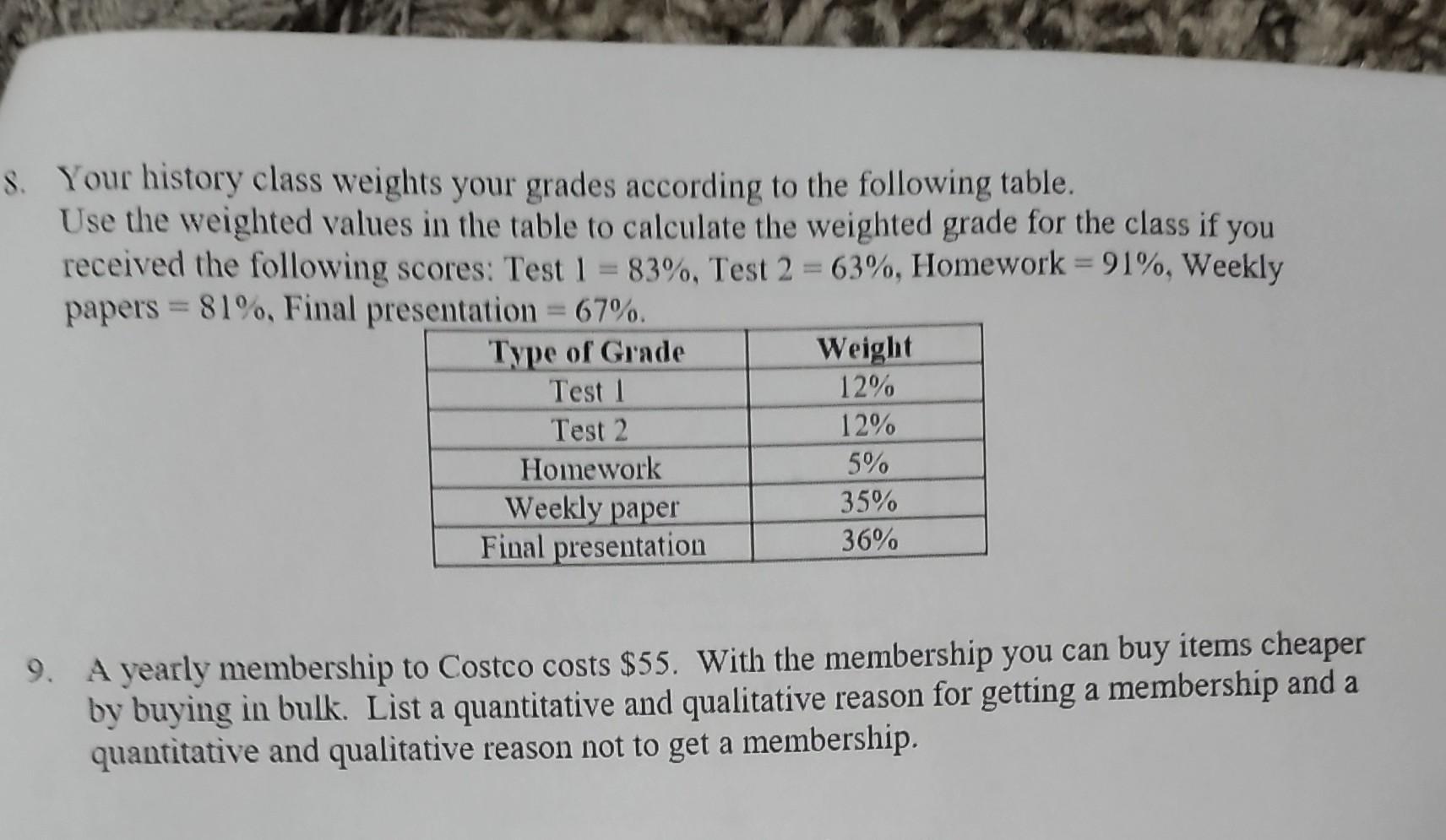 Solved Your history class weights your grades according to | Chegg.com