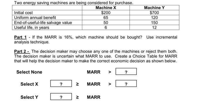 Solved Part 1 - If the MARR is 16%, which machine should be | Chegg.com