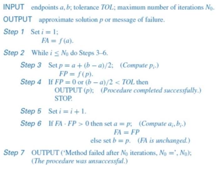 Solved Here is given the BISECTION algorithm, which is to | Chegg.com