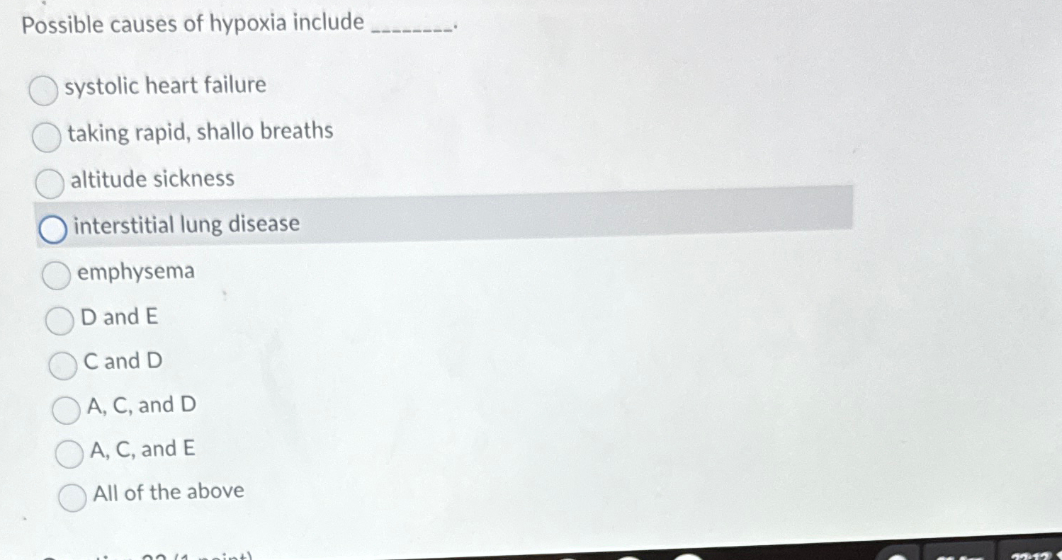 Solved Possible causes of hypoxia include q,systolic heart | Chegg.com