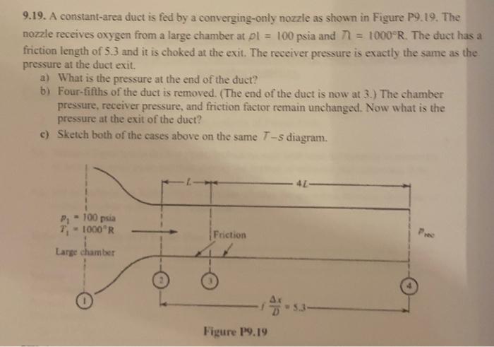 Solved 9.19. A constant-area duct is fed by a | Chegg.com
