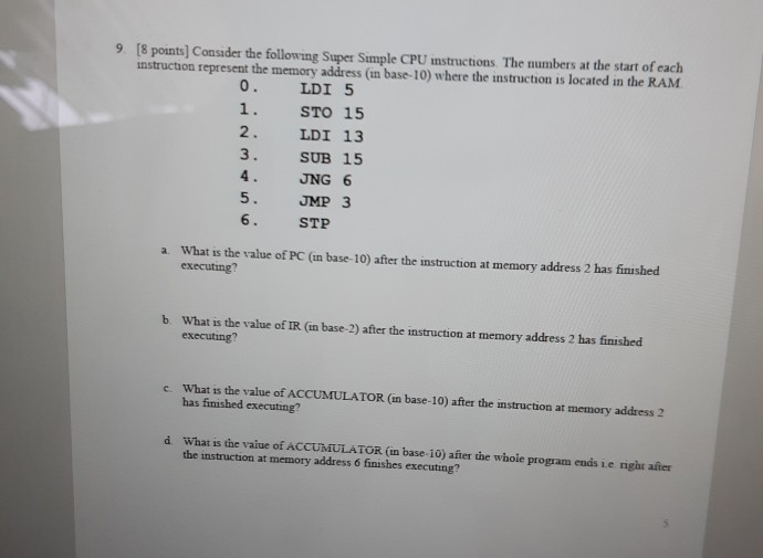 Solved 9. [8 points) Consider the following Super Simple CPU | Chegg.com