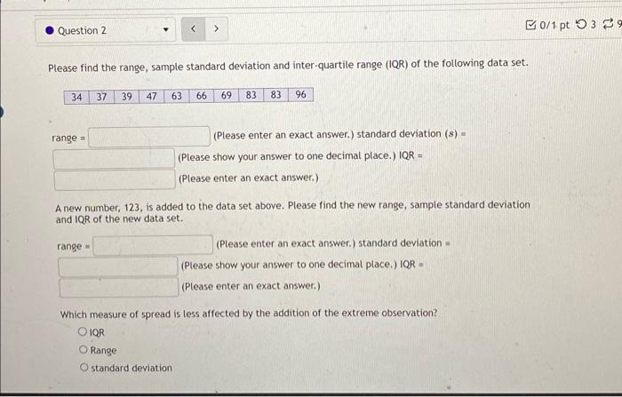 Solved Please find the range, sample standard deviation and | Chegg.com