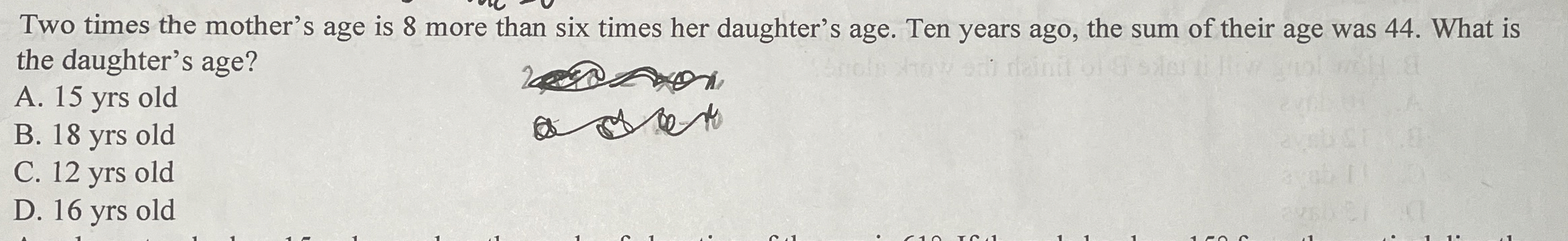 Solved Two times the mother's age is 8 ﻿more than six times | Chegg.com