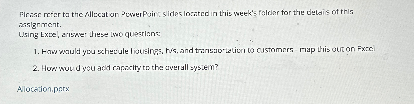 Solved Please refer to the Allocation PowerPoint slides | Chegg.com