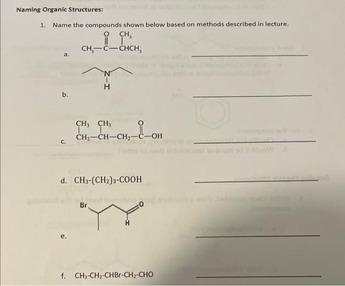 Solved Naming Organic Structures: 1. Name the compounds | Chegg.com