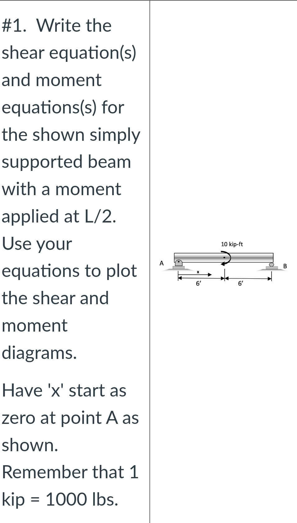 Solved #1. ﻿Write the shear equation(s) ﻿and moment | Chegg.com