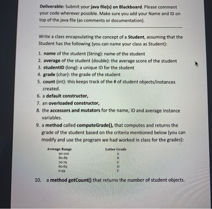 Solved Deliverable: Submit your java file(s) on Blackboard. | Chegg.com