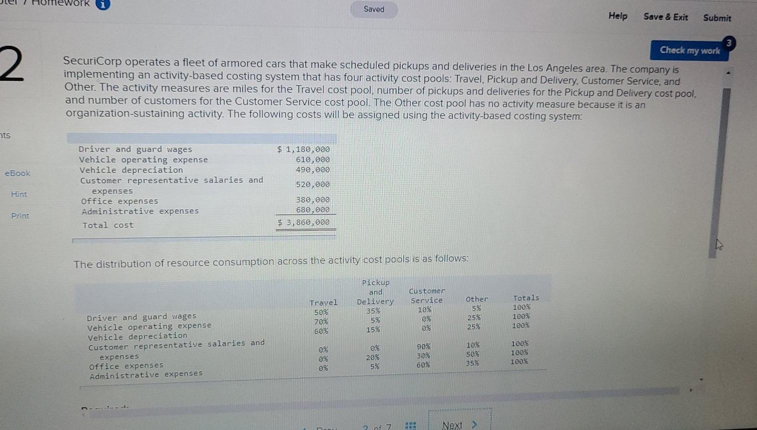 Solved ework Saved Help Save & Exit Submit 2 Check my work | Chegg.com