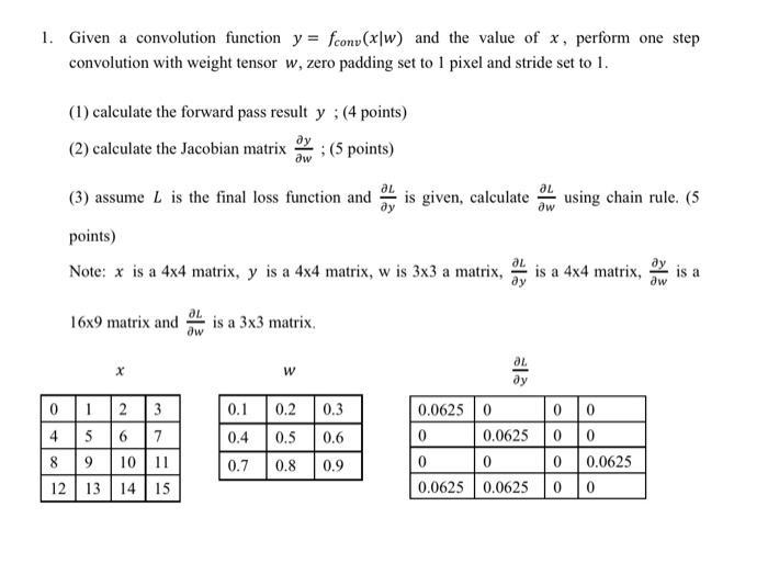 Solved 1. Given a convolution function y = fconv(x|w) and | Chegg.com
