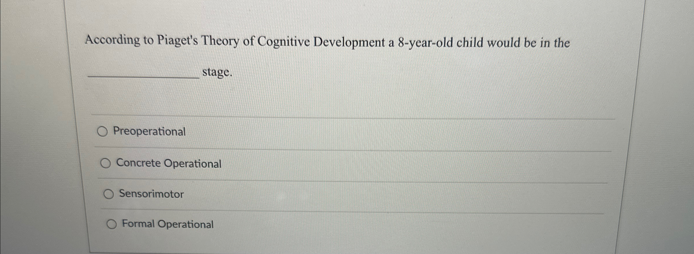 Solved According to Piaget's Theory of Cognitive Development | Chegg.com