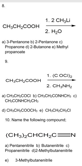 Solved 1.2 CH3 Li CH3CH2COOH 2. H20 a) 3-Pentanone b) | Chegg.com