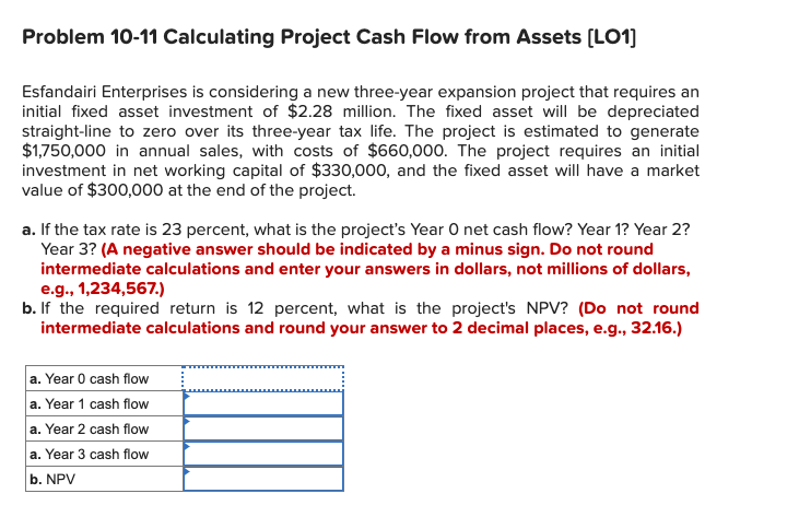 Solved Problem 10-11 ﻿Calculating Project Cash Flow from | Chegg.com