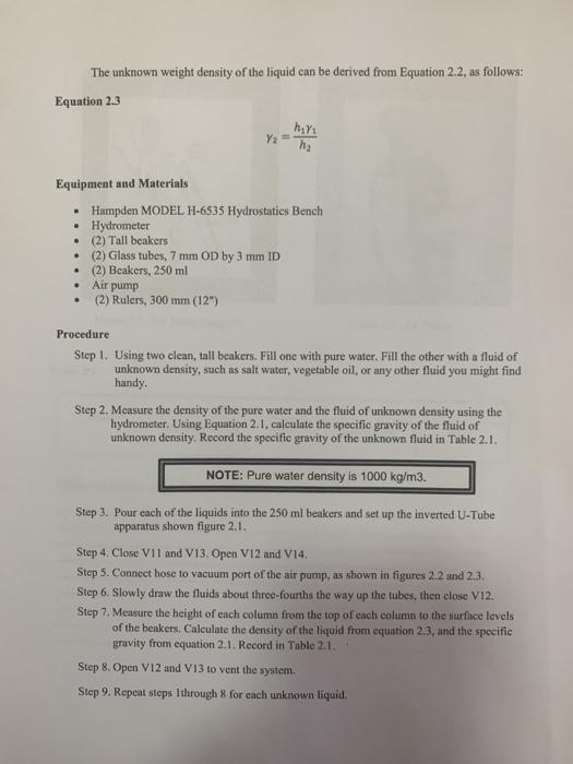 Solved EXPERIMENT No. 2 SPECIFIC GRAVITY-LIQUIDS Objective: | Chegg.com