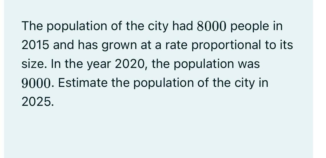 Solved The population of the city had 8000 people in 2015 | Chegg.com