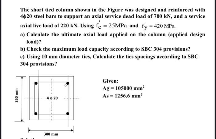 Solved The short tied column shown in the Figure was | Chegg.com