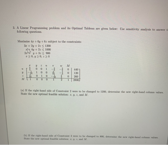 Solved 3. A Linear Programming problem and its Optimal | Chegg.com