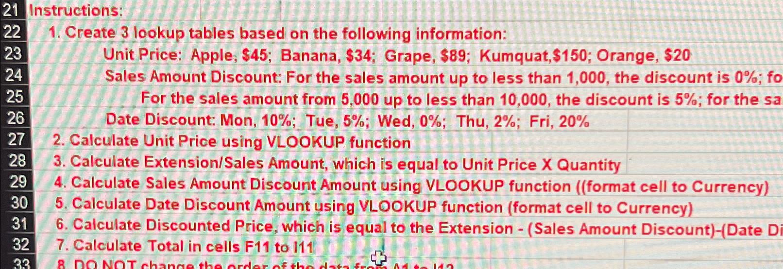 Solved 21 ﻿Instructions:Create 3 ﻿lookup tables based on the | Chegg.com