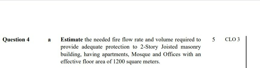 Solved Question 4 a 5 CL0 3 Estimate the needed fire flow | Chegg.com