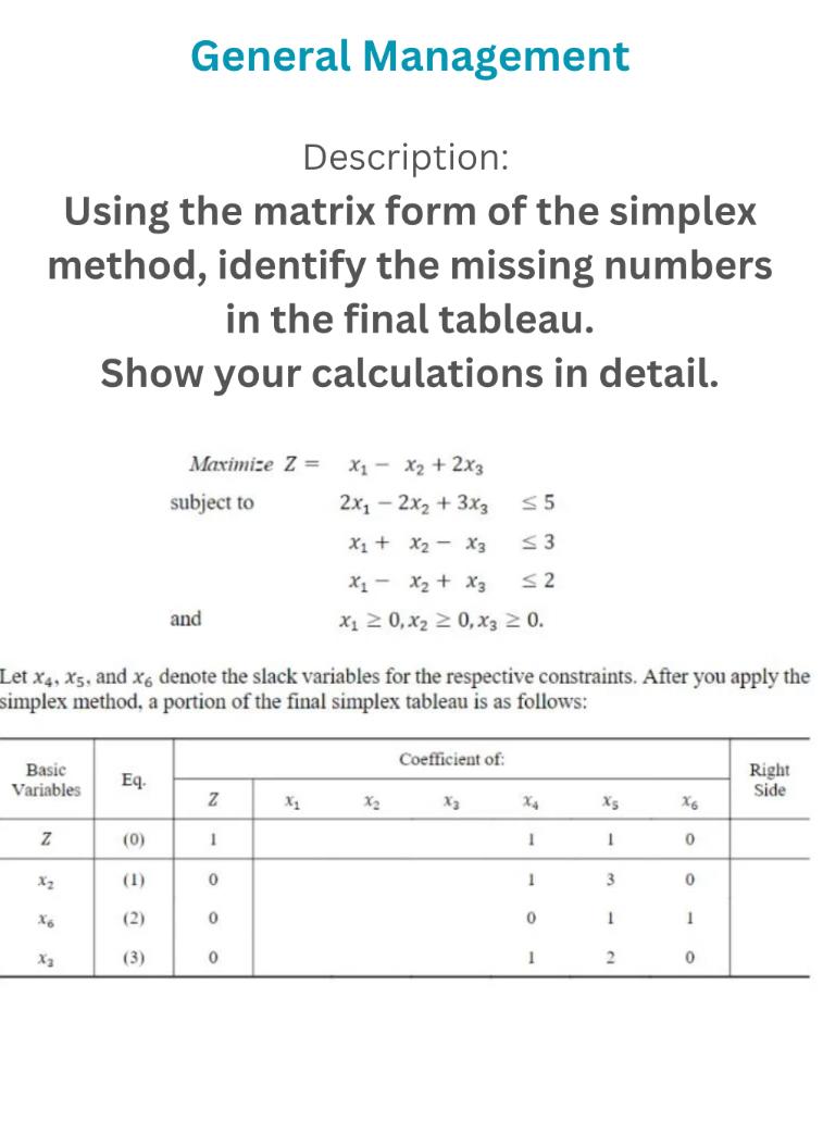 Solved General ManagementDescription:Using the matrix form | Chegg.com