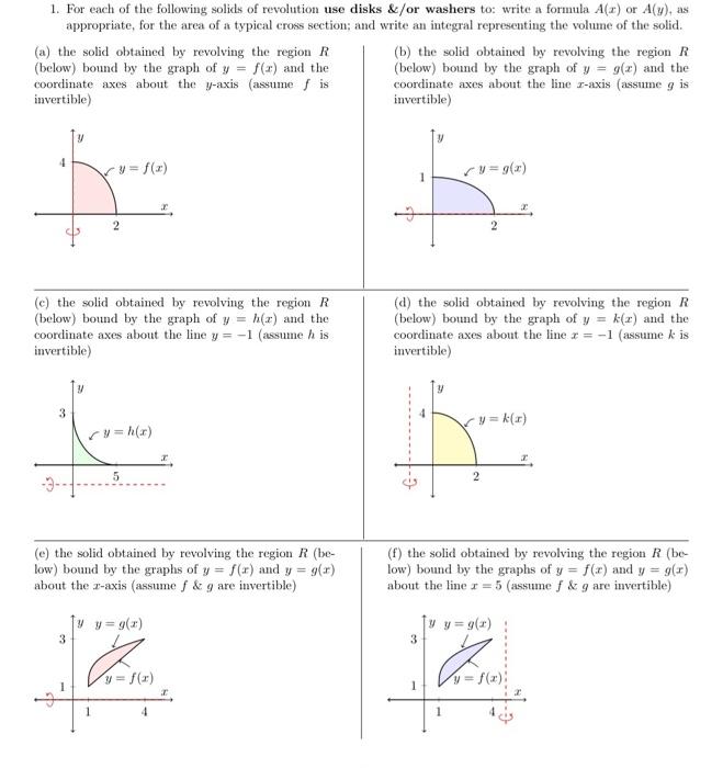 Solved 1. For each of the following solids of revolution use | Chegg.com