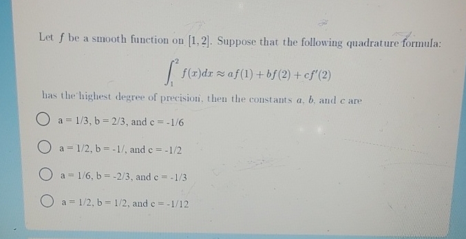 Solved Let f ﻿be a smooth function on 1,2. ﻿Suppose that the | Chegg.com