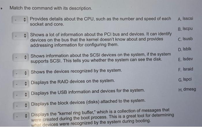 Solved Match the command with its description. Provides | Chegg.com