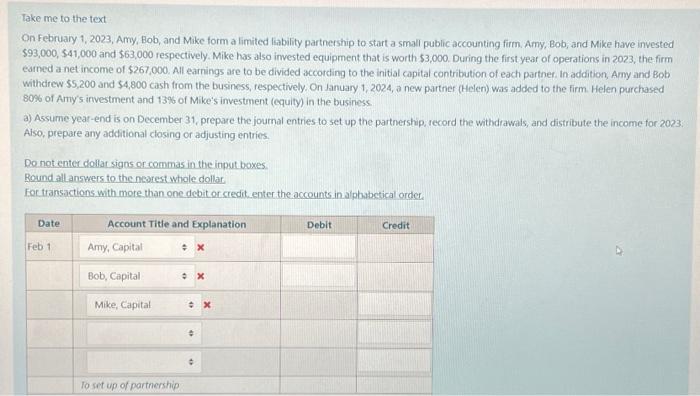 Solved lake me to the text On February 1,2023, Amy, Hob, and | Chegg.com