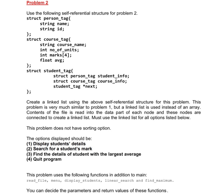 Solved Problem 2 Use the following self-referential | Chegg.com