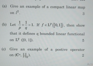 Solved (a) ﻿Give an example of a compact linear map on | Chegg.com