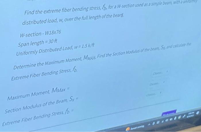 Solved Find the extreme fiber bending stress, fb, for a | Chegg.com