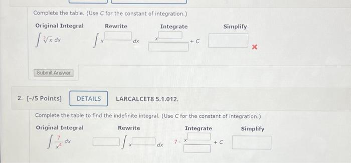 Solved Complete the table. (Use C for the constant of | Chegg.com