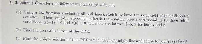 Solved ( 9 points.) Consider the differential equation | Chegg.com