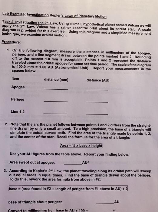 Lab Exercise: Investigating Kepler's Laws of | Chegg.com