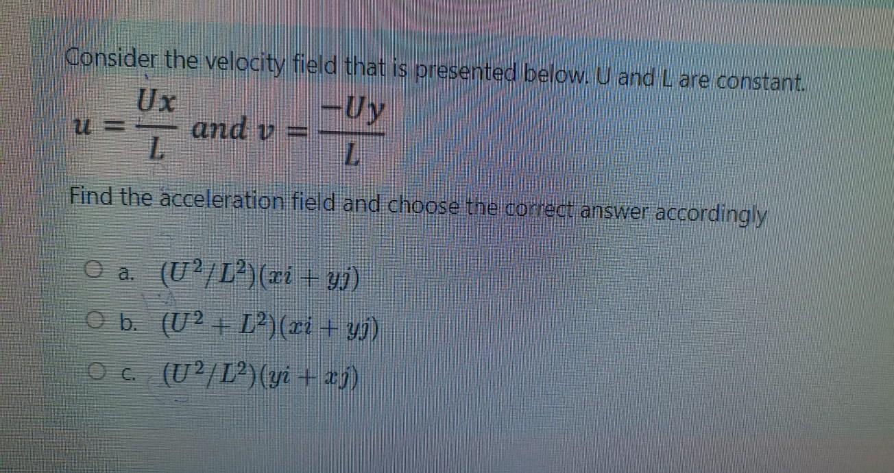 Solved Consider the velocity field that is presented below. | Chegg.com