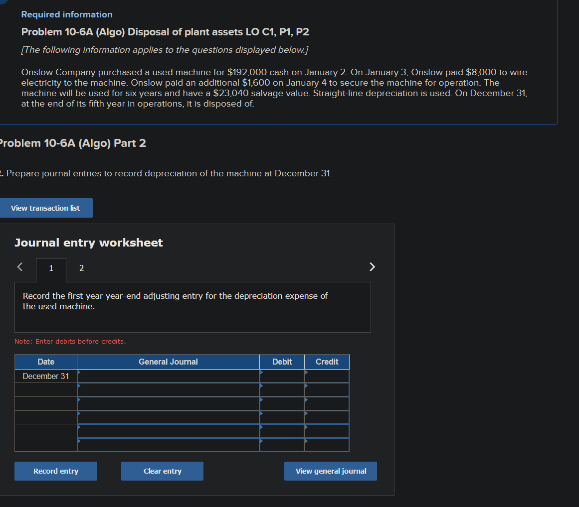 Solved Required informationProblem 10-6A (Algo) ﻿Disposal of | Chegg.com