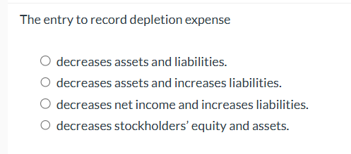 Solved The entry to ﻿record depletion expensedecreases | Chegg.com