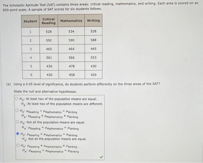 Solved The Scholastic Aptitude Test (SAT) contains three | Chegg.com