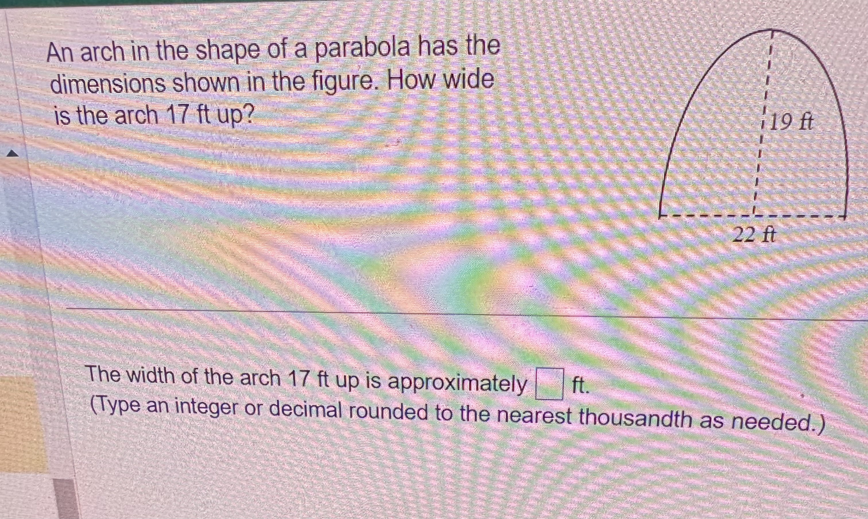 Solved An arch in the shape of a parabola has thedimensions | Chegg.com