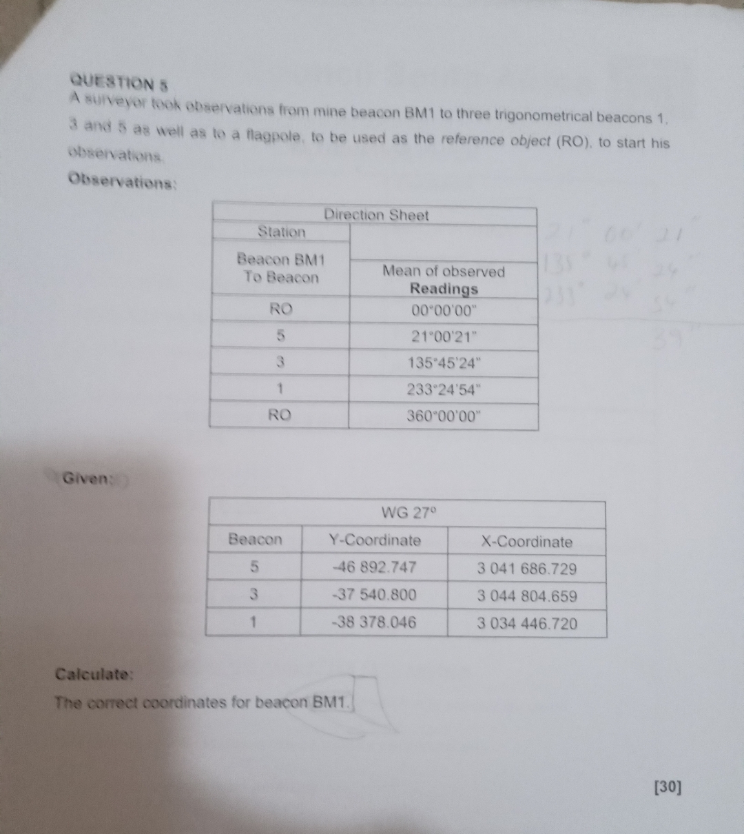 Solved QuEsTION 5A sujveyor took obsenations from mine | Chegg.com