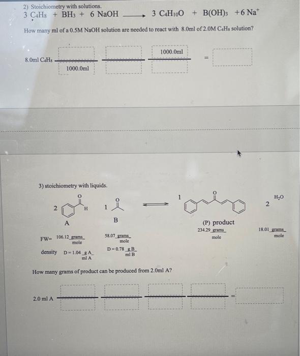Solved 2) Stoichiometry with solutions. | Chegg.com
