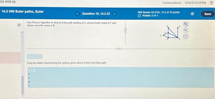 Solved Use. Fleury's Algoritum io find an Euler path staring | Chegg.com