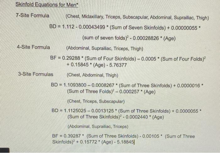 Lab 1 questions: 1. What were the percent body fat | Chegg.com